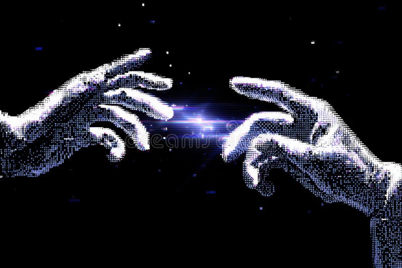 Two Pixelated Futuristic Hands Reaching Toward Each Other. Stock ...
