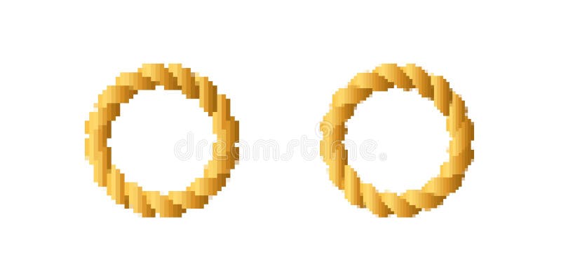 Two Pixelated Golden Rings with Distinctive Twisted Rope Design and Textured Appearance Stock ...