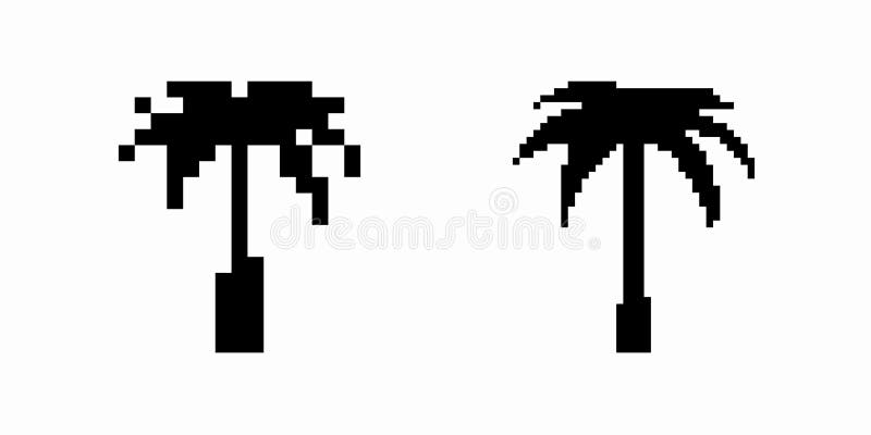 Pixel Art Palm Trees in Black and White Minimalist Style with Two ...