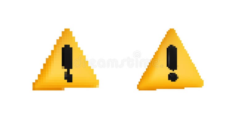 Two Pixelated Yellow Warning Signs with Black Exclamation Marks and ...