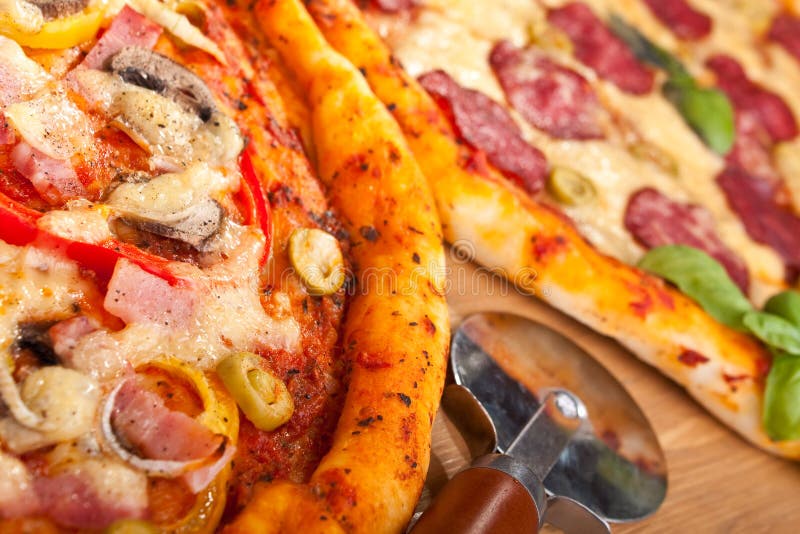 Two Pizzas. stock image. Image of salami, dinner, full - 9874271
