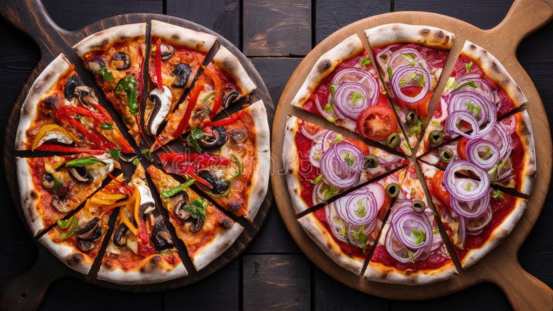 Two Pizzas with Different Toppings are on Wooden Boards, AI Stock Image ...