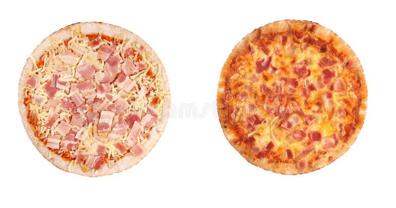 Two Pizzas Isolated, Cooked and Raw Stock Photo - Image of circle, junk ...