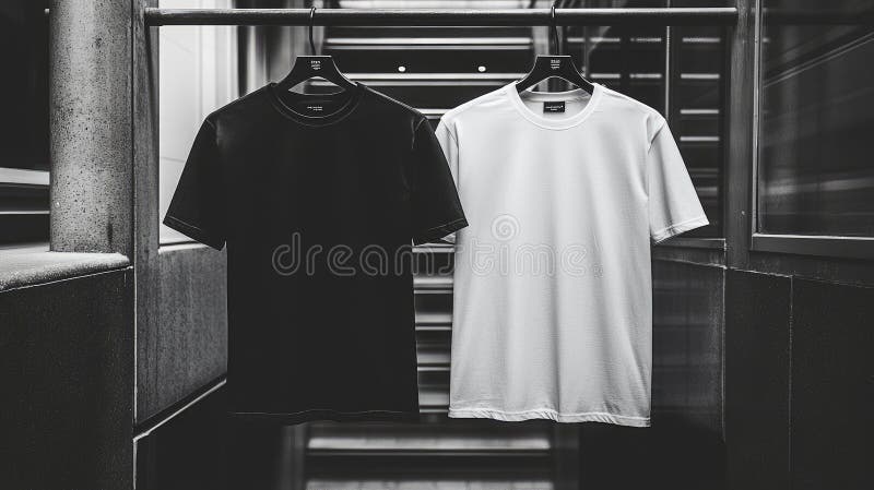 Two Plain T-shirts Hanging on a Clothes Rack Stock Illustration ...