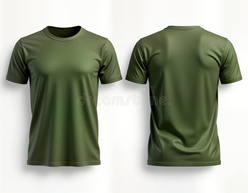 Two Plain Olive Green T-shirts Displayed on White Background. Front ...