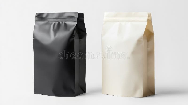 Two Plain Packaging Bag Mockups in Cream and Black on White Background ...