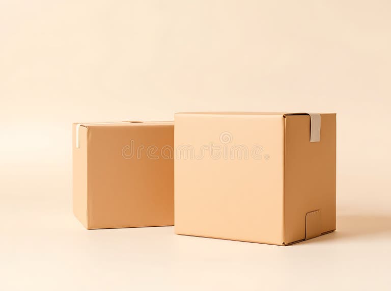 Two Simple Brown Cardboard Boxes on Neutral Background Ai Generated ...