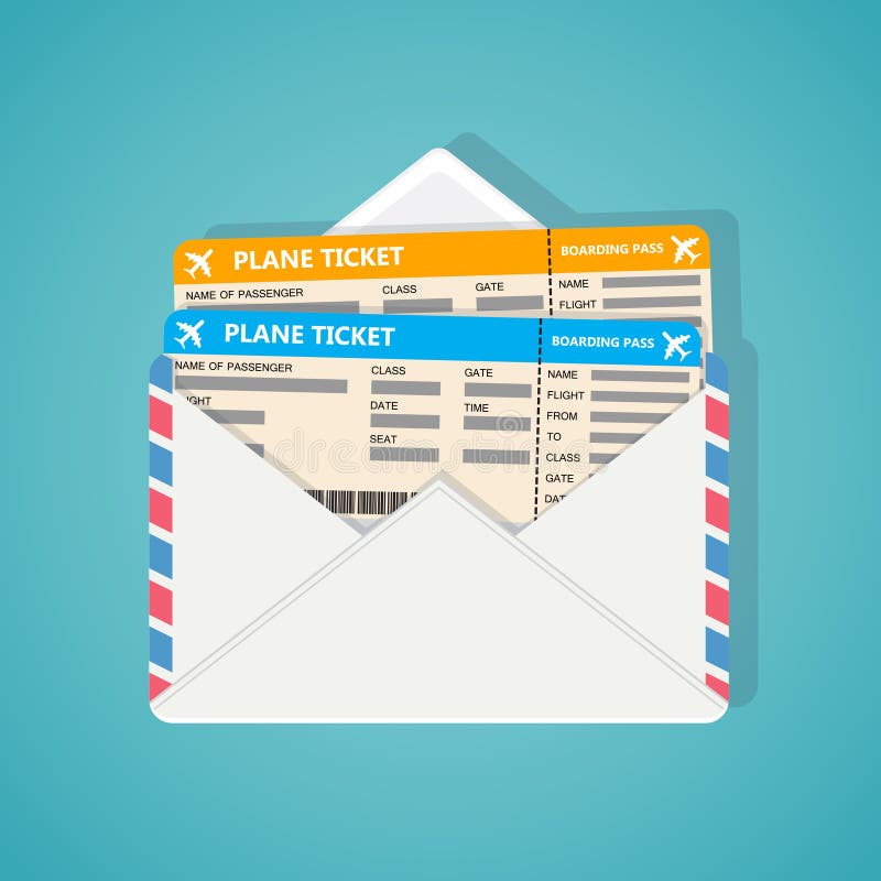 Two Plane Tickets in Envelop. Stock Vector - Illustration of background ...