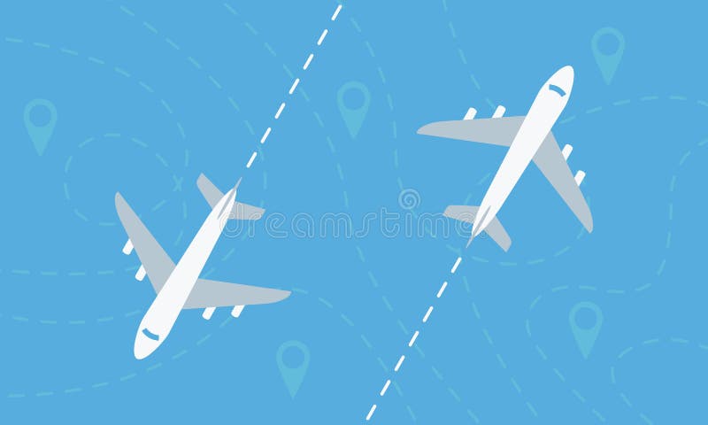 Two Planes with Dashed Lines Flies Over a Landscape with Map Pointers ...
