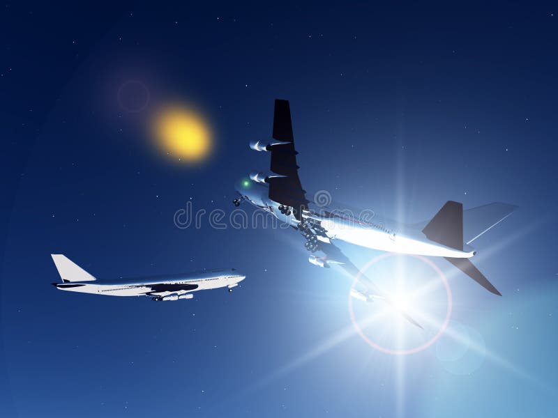 Two Planes Flying at Night stock illustration. Illustration of ...