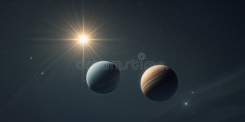 Two Planets and a Bright Star Appear in Deep Space. Stock Image - Image ...