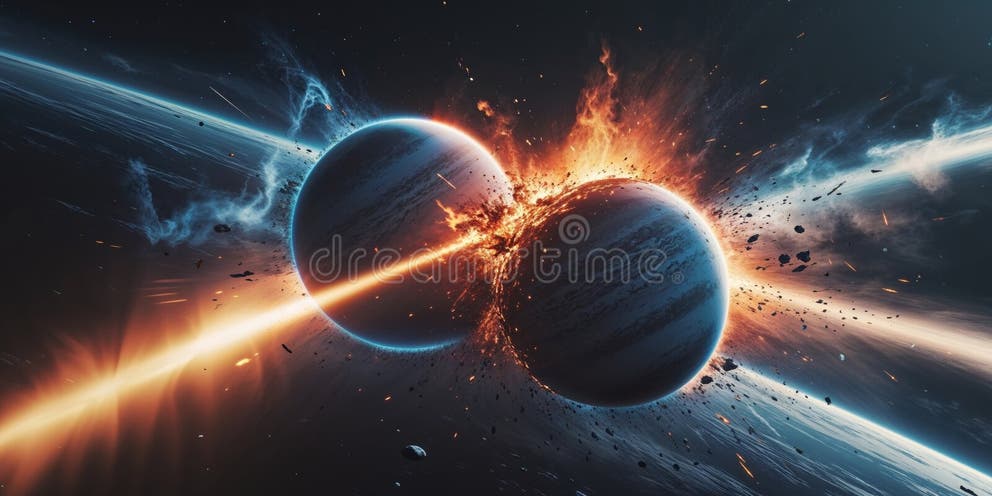 Two Planets Colliding Creating Fire and Destruction in Space Stock Photo - Image of dismantling ...