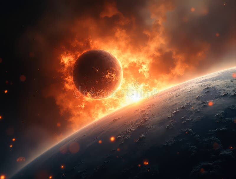 Two Planets Colliding in a Fiery Cosmic Explosion Stock Illustration ...