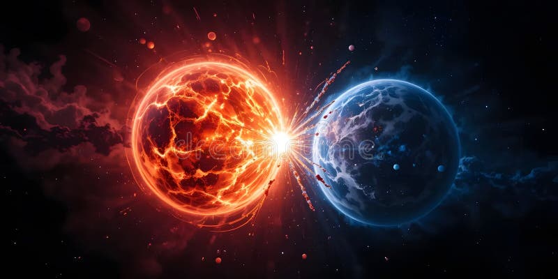 Two Planets Colliding in Space Creating Bright Light and Energy Stock ...