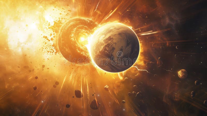 Two Planets Colliding in a Supernova Explosion Stock Illustration ...