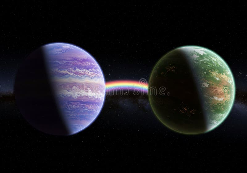 Two Planets are Connected by a Vivid Rainbow Bridge in a Dark Space ...
