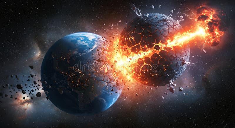 Planets Colliding in Space with Explosions and Debris Creating Dramatic ...