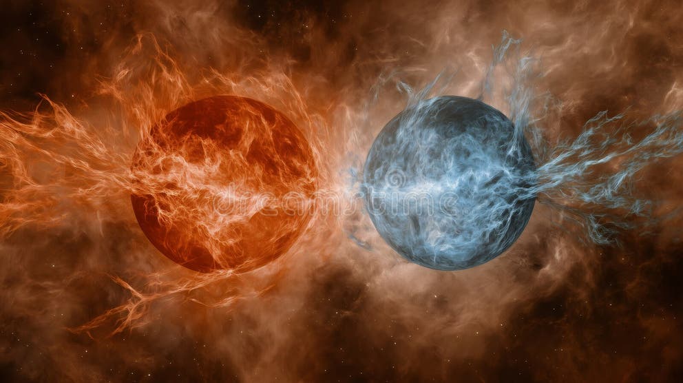 Two Planets Exchanging Energy in Deep Space Stock Illustration ...
