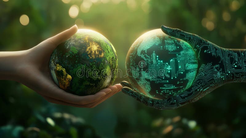 Two Planets Green and Digital Together Stock Illustration ...