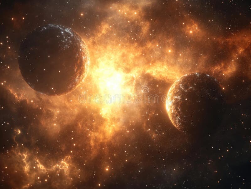 Two Planets in Space with a Bright Sun in the Background Stock Photo ...