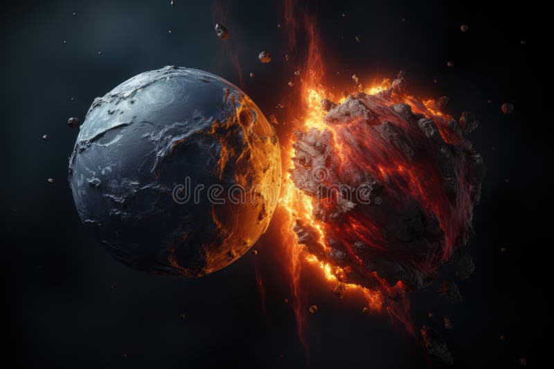 Two Planets in Space Collapsing with Explosion Stock Photo - Image of ...