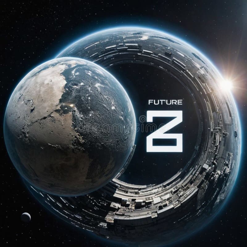 Two Planets in Space, Earth and Space Station. Artificial Intelligence ...