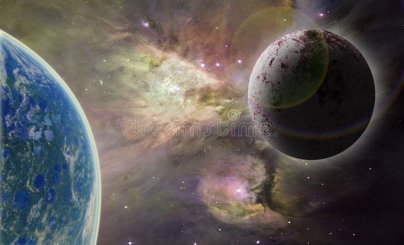 Two planets in space stock illustration. Illustration of deep - 58393883