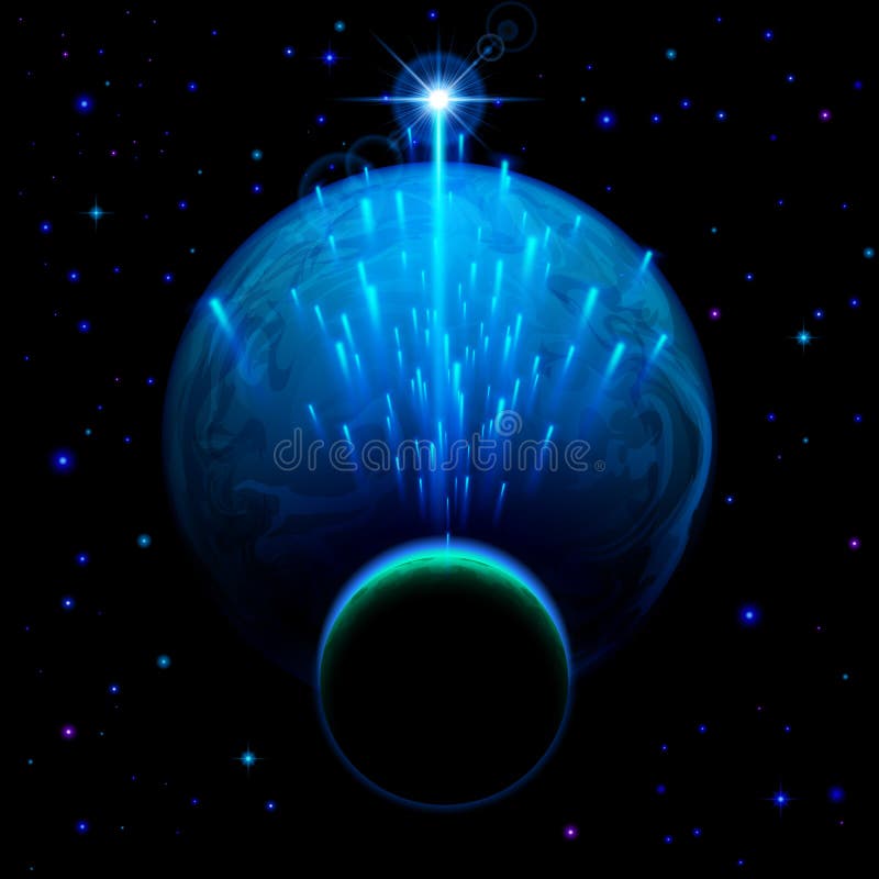 Two Planets and Star Shower Stock Illustration - Illustration of black ...