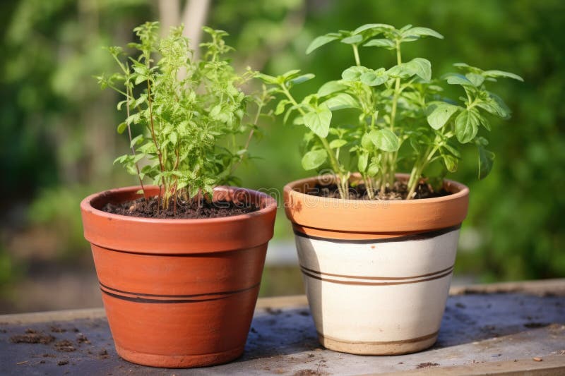 Two Plant Pots Separated from a Group Stock Photo - Image of group ...