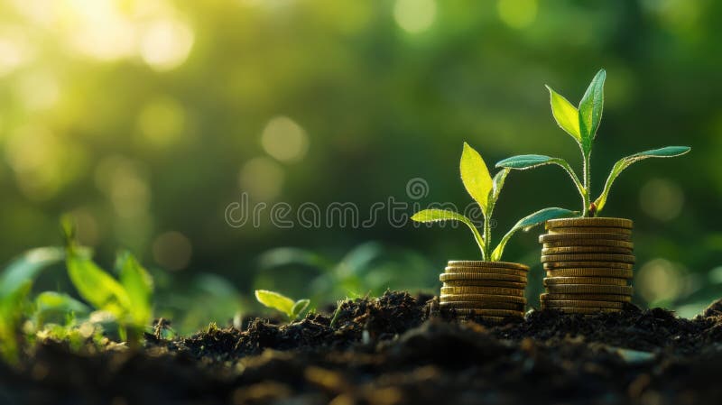Two Plants with Coins on Top of Them Stock Illustration - Illustration ...