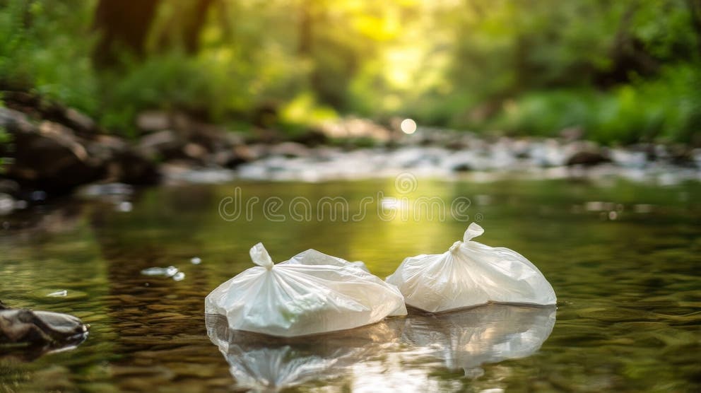 Two Plastic Bags Floating in a Stream Stock Photo - Image of issue ...