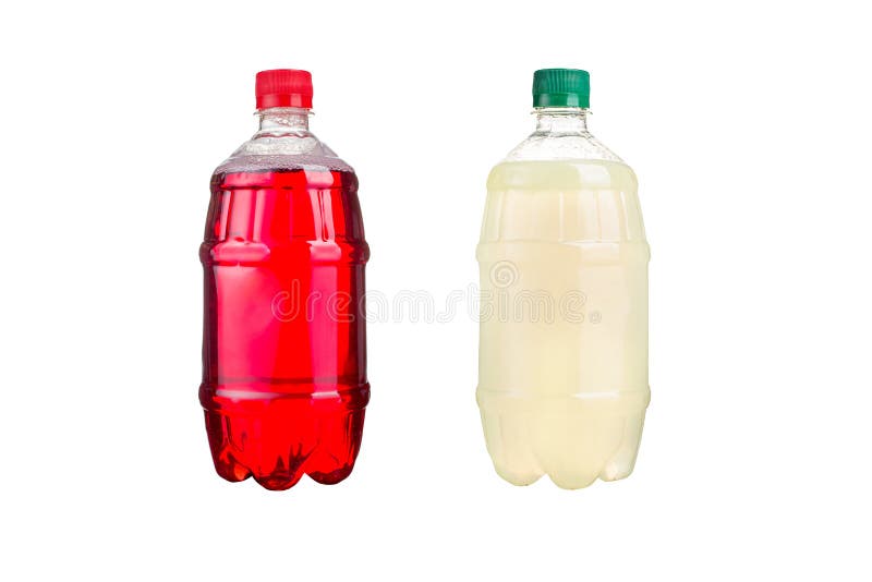 Two Plastic Bottles with Colorful Natural Juices. Isolated Stock Image ...