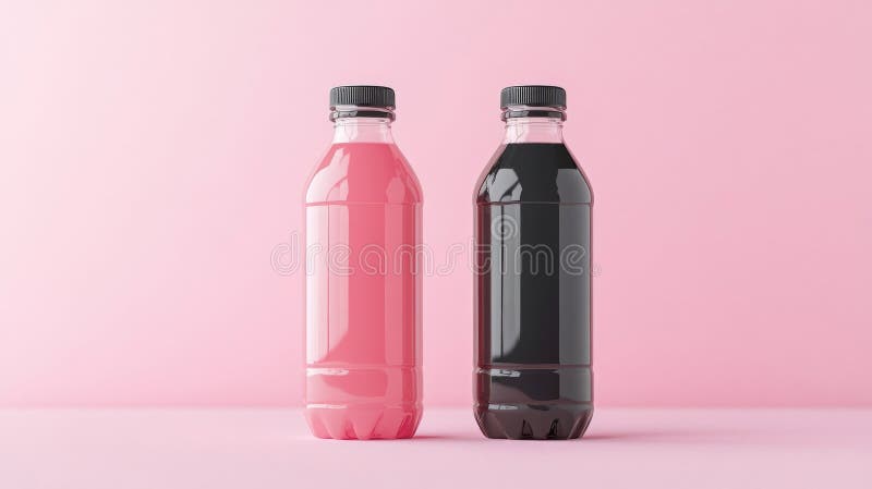 Two Plastic Bottles Mockup on Pink Background Stock Illustration ...