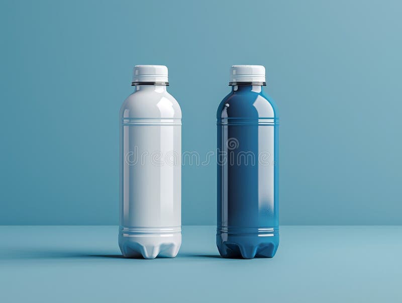 Two Plastic Bottles, White and Blue, Placed on Blue Surface Stock Image ...