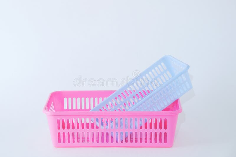 Two Plastic Boxes for Home Pink Blue on White Background Stock Image ...
