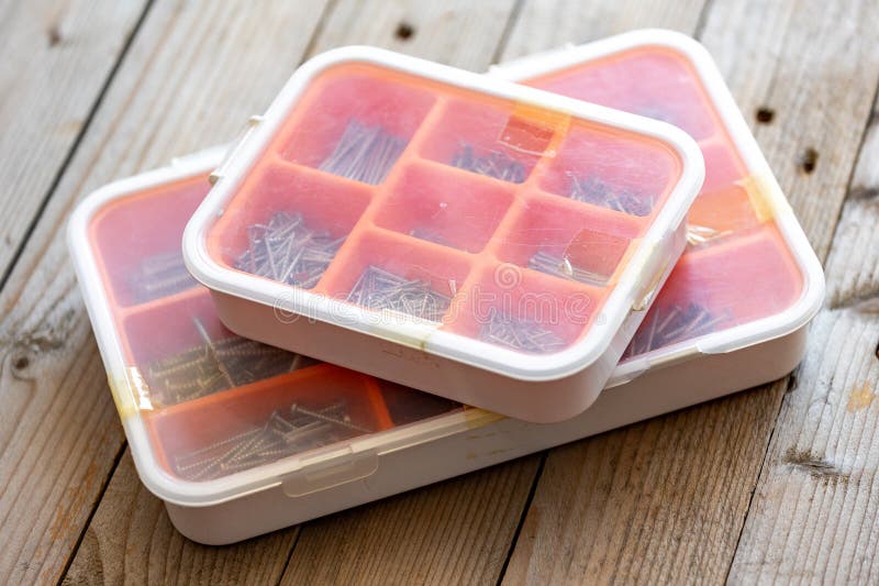 Two Plastic Boxes with Nails, Screws and Bolts Stock Image - Image of ...