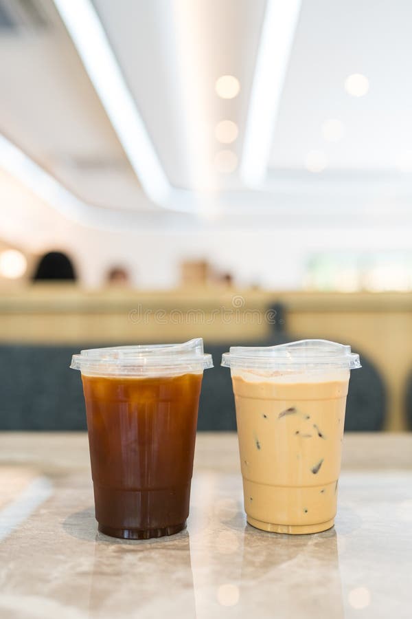 Two Plastic Cup of Iced Black Coffee and Iced Coffee Latte Stock Image ...