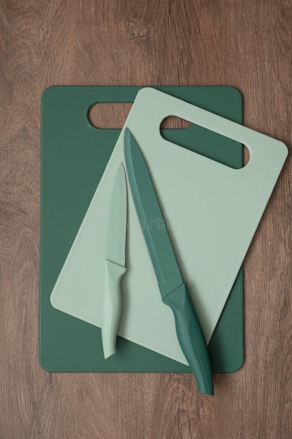 Two Plastic Cutting Boards Kitchen Knives Table Stock Photos - Free ...
