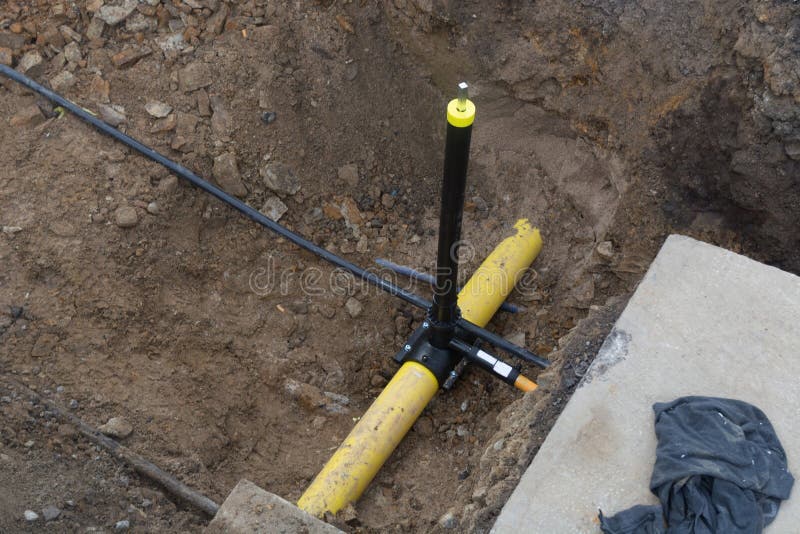 Two Plastic Pipes in a Sand Ditch Stock Photo - Image of channel ...