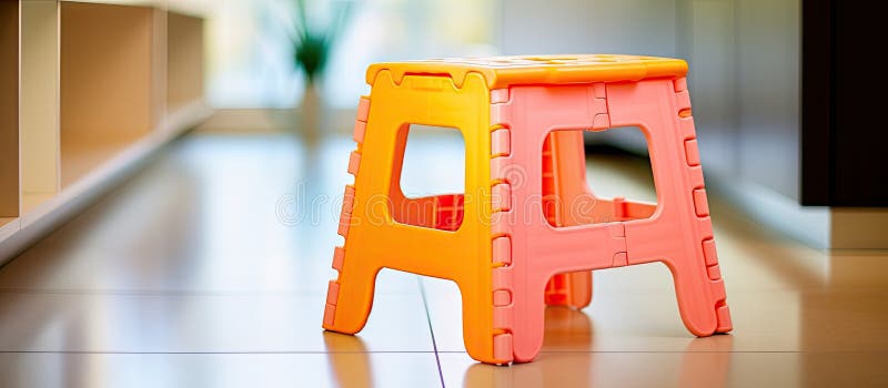 Two Plastic Stools are Sitting on a Tiled Floor Stock Illustration ...