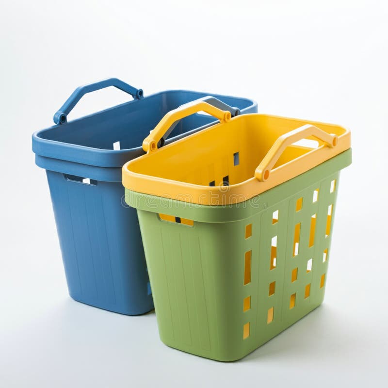 Two Plastic Storage Baskets with Handles are Displayed. One is Green ...