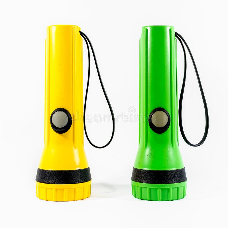 Two of Plastic Torch Flashlight Isolated on White Stock Photo - Image ...