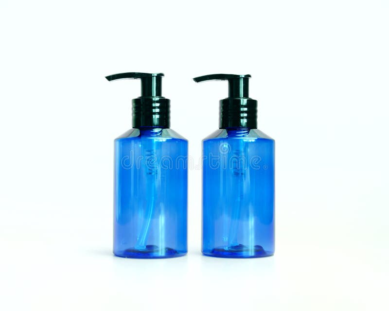 Two Plastic Translucent Blue Bottles Isolated on White Background ...