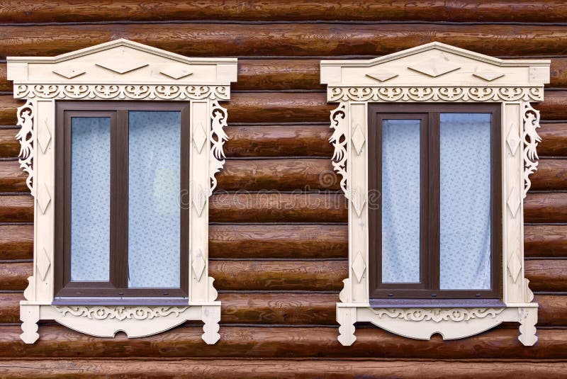 Two Plastic Windows Under the Tree in the Wall of the Frame Stock Image ...