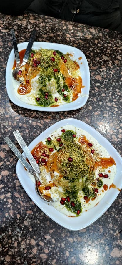 Two Plates of Dahi Bhalla on Table Stock Image - Image of cuisine ...