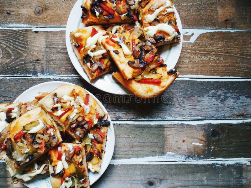 Two Plates with Homemade Pizza on the Table Stock Image - Image of ...