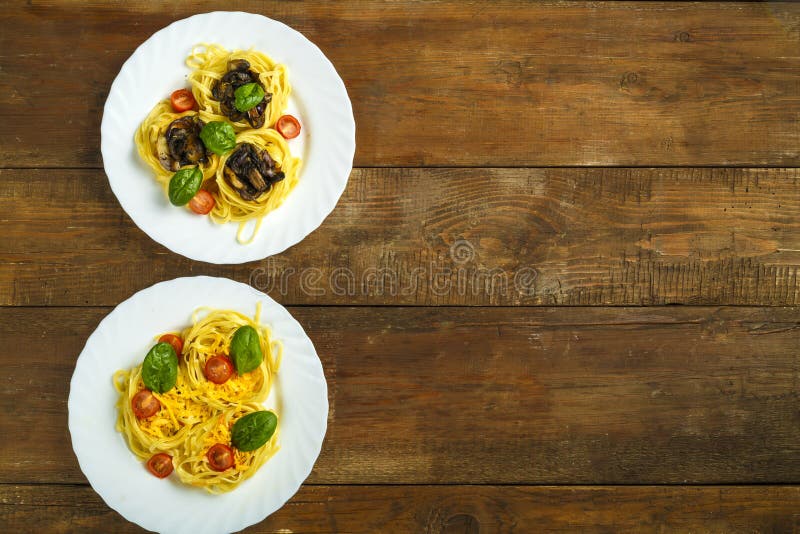 Two Plates with Pasta Nests with Assorted Different Fillings Stock ...