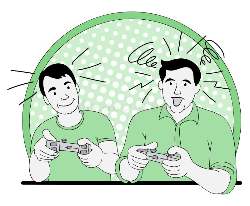 Two Players Playing Video Games at Home, Holding Controllers. Vector ...