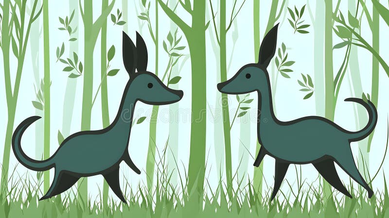 Two Playful Cartoon Animals in a Forest Setting Stock Photo - Image of ...