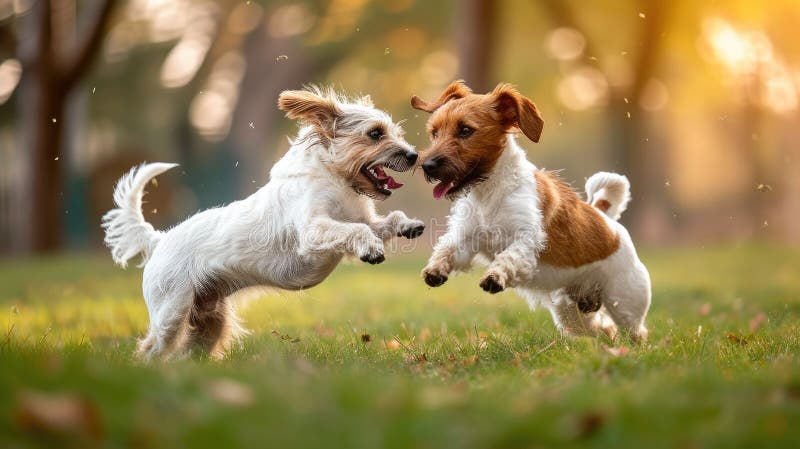 Two Playful Dogs Bonding through Play in the Park. Stock Illustration ...